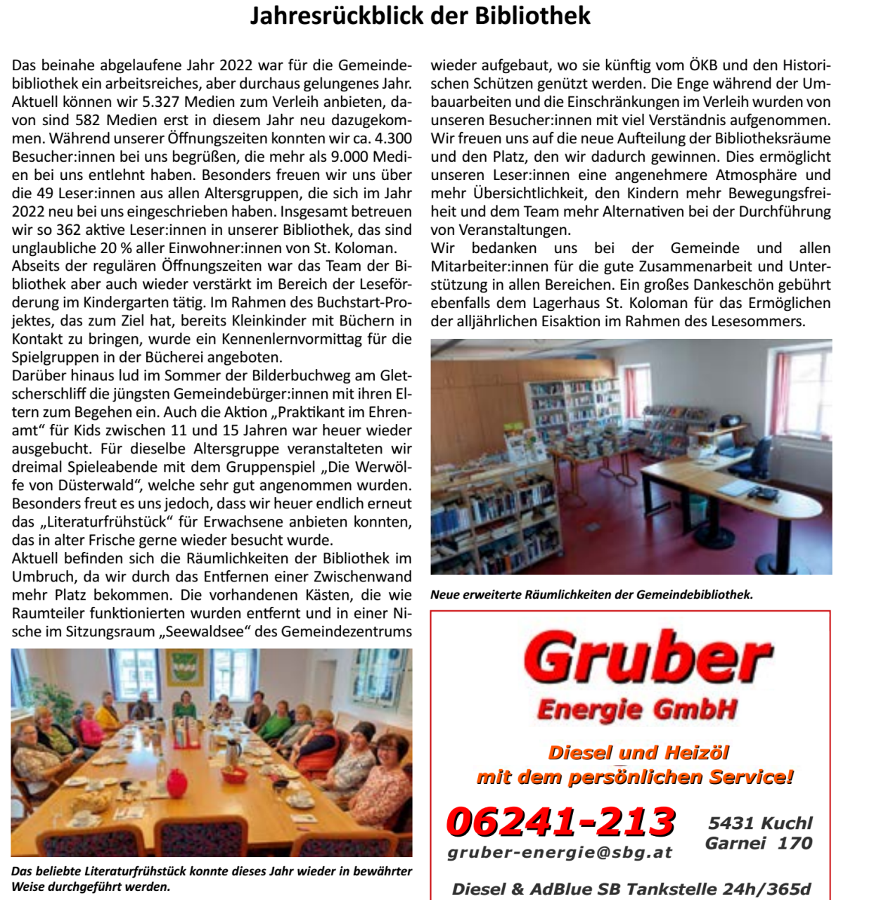 Unser Jahresbericht 2022 in der ÖVP Gemeindezeitung (Dezember 2022) | Bibliothek St. Koloman